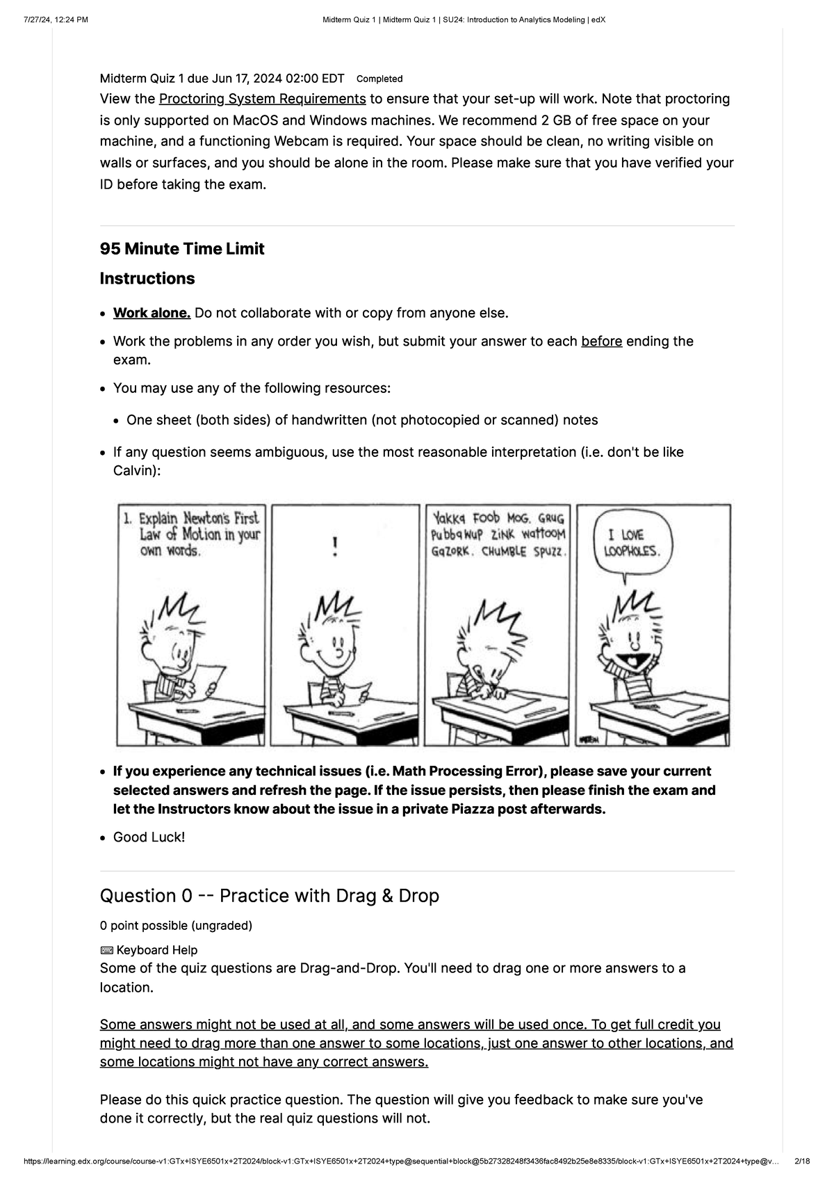 Midterm Quiz 1 Midterm Quiz 1 SU24 Introduction to Analytics Modeling ed X - Midterm Quiz 1 due ...