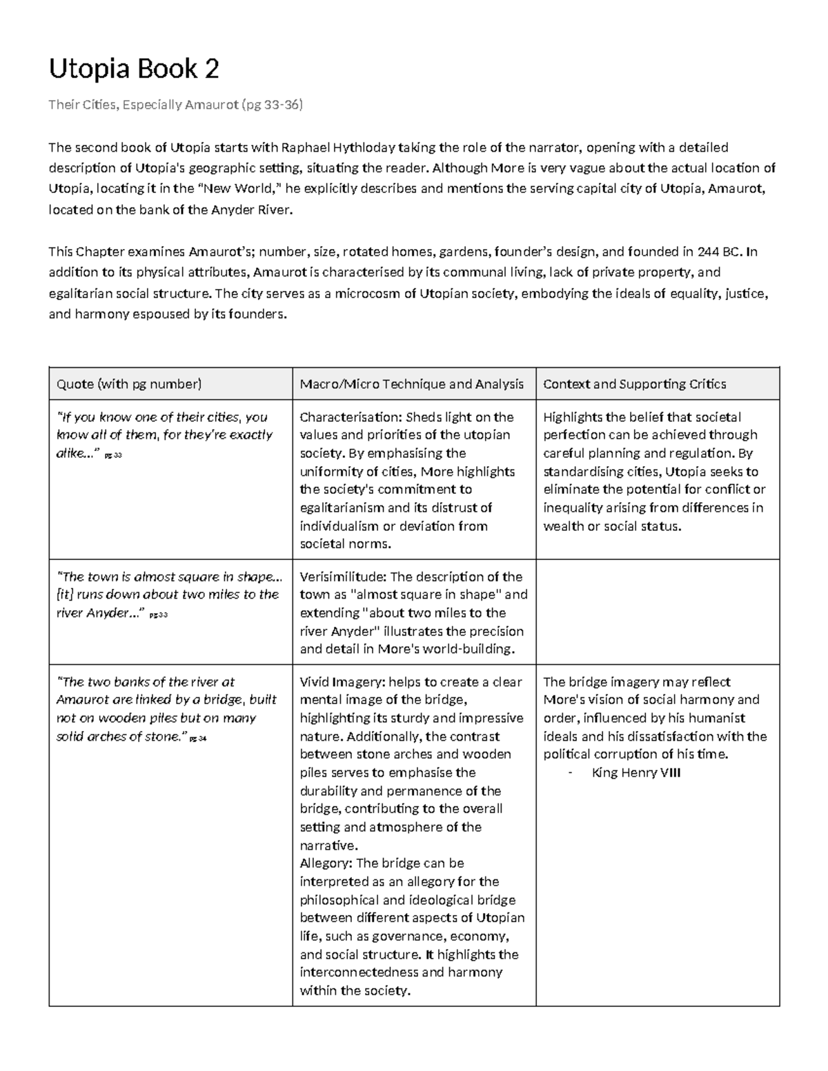 Their Cities, Especially Amaurot - Although More is very vague about ...