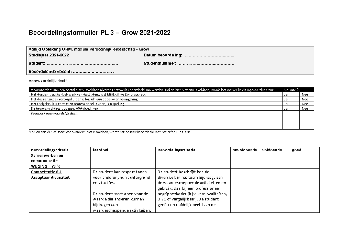 Beoordelingsformulier PL 3 Grow 2021-2022 def - Beoordelingsformulier ...