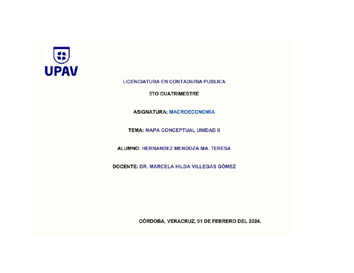 Tarea Unidad II (MAPA Conceptual) - UPAV LICENCIATURA EN CONTADURIA PUBLICA 5TO CUATRIMESTRE ...