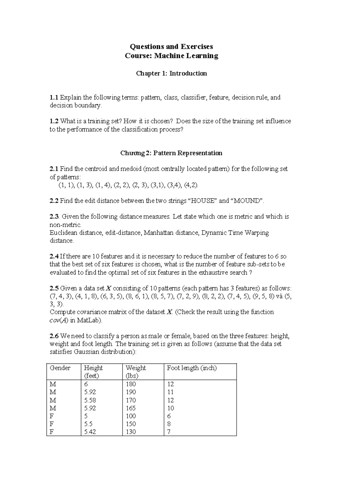 Ml Exercises 1 2 3 En Machine Learning Questions And Exercises Course Machine Learning