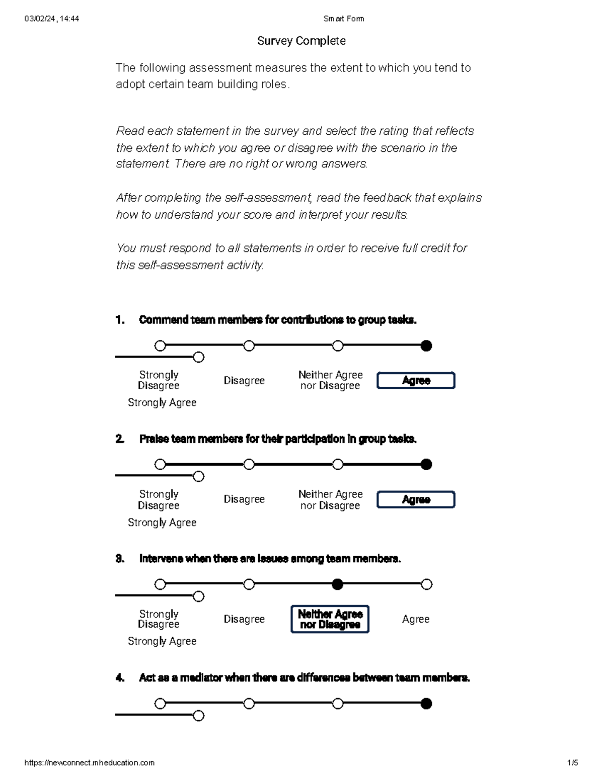 MGT Week 3 Self-Assessment Team Building Roles - Survey Complete 1 ...