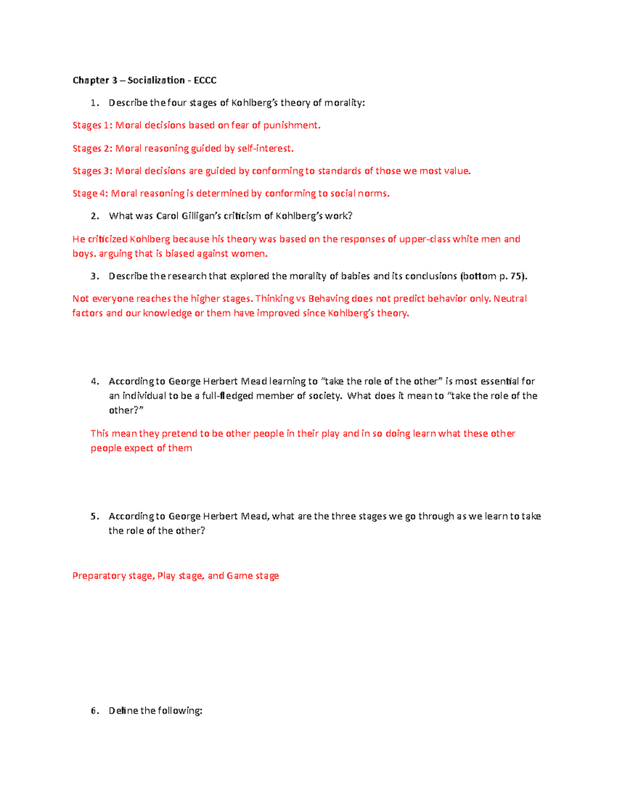Chapter 3 socialization worksheet hw-1-1 - Chapter 3 – Socialization ...