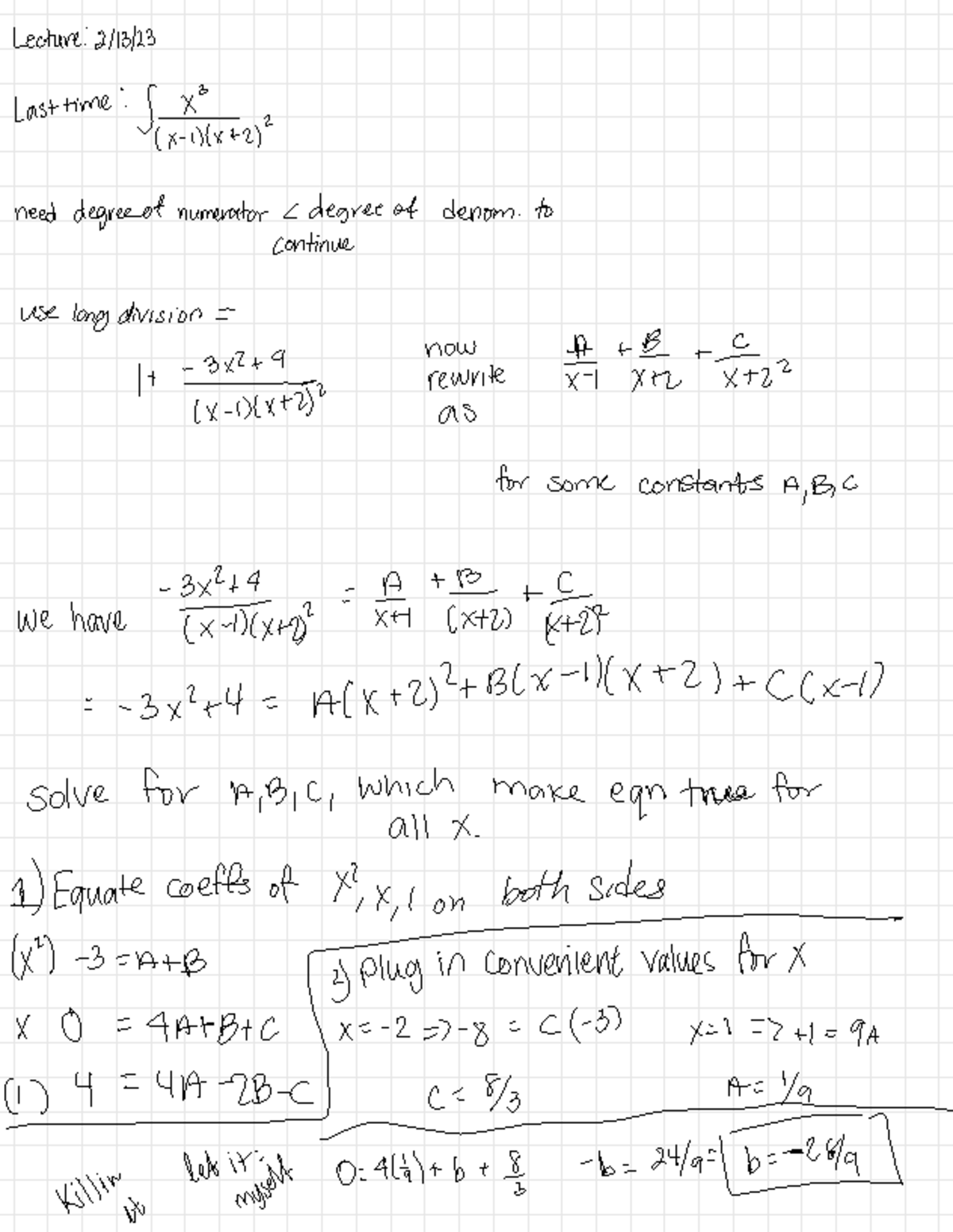 Calc II- Rational Function Integration - Lecture:2/ Last time: S,x*(x ...