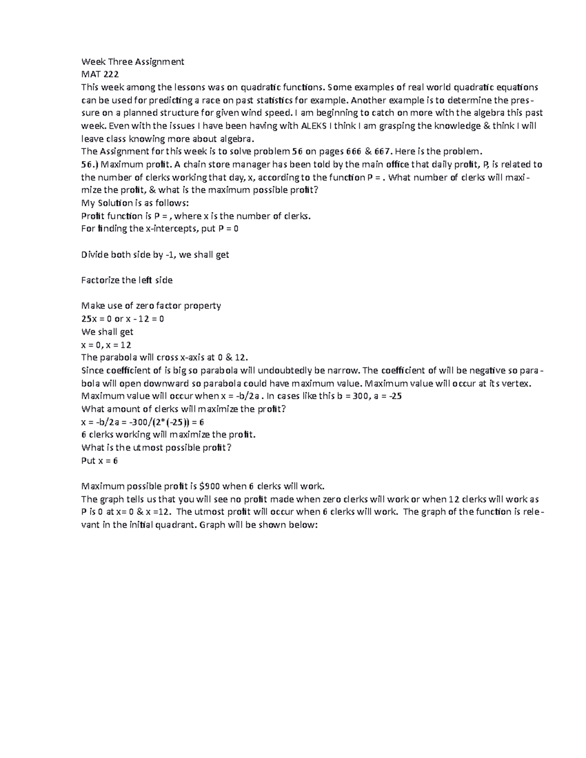 MAT 222 Week 4 Assignment, Real World Quadratic Functions - Week Three ...