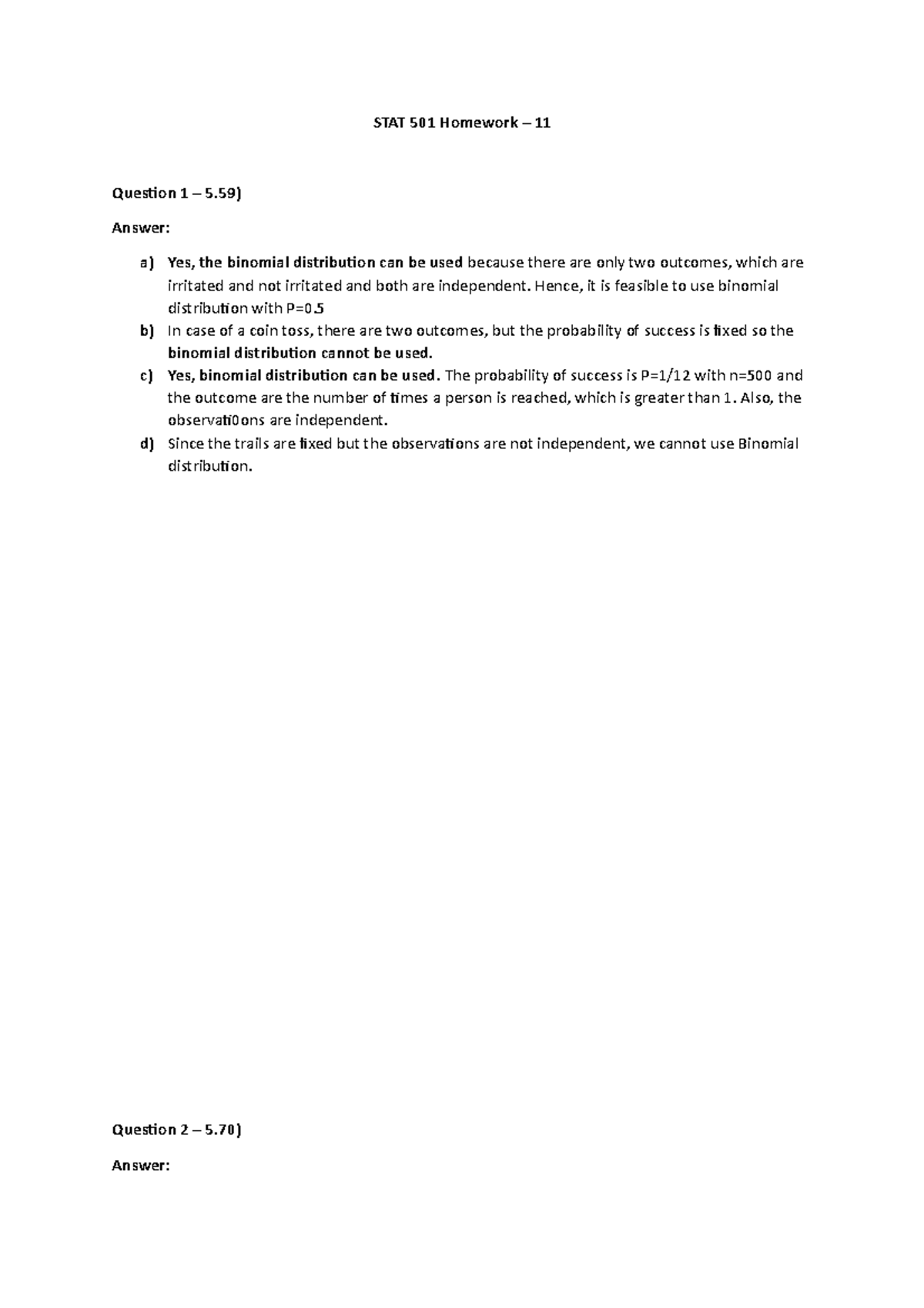 Homework - 11 for STAT 501 - STAT 501 Homework – 11 Question 1 – 5 ...