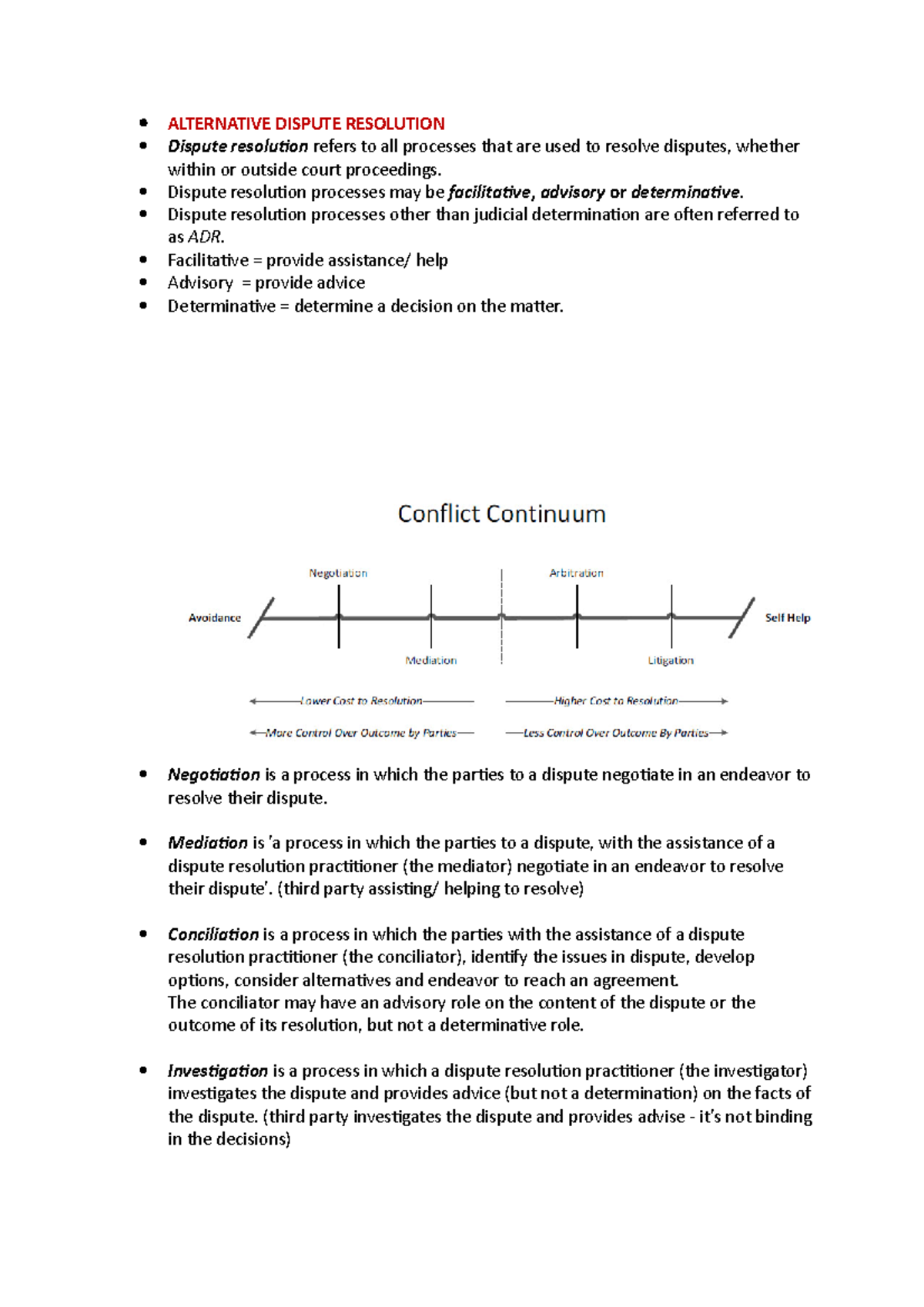 Alternative Dispute Resolution Notes - ALTERNATIVE DISPUTE RESOLUTION ...