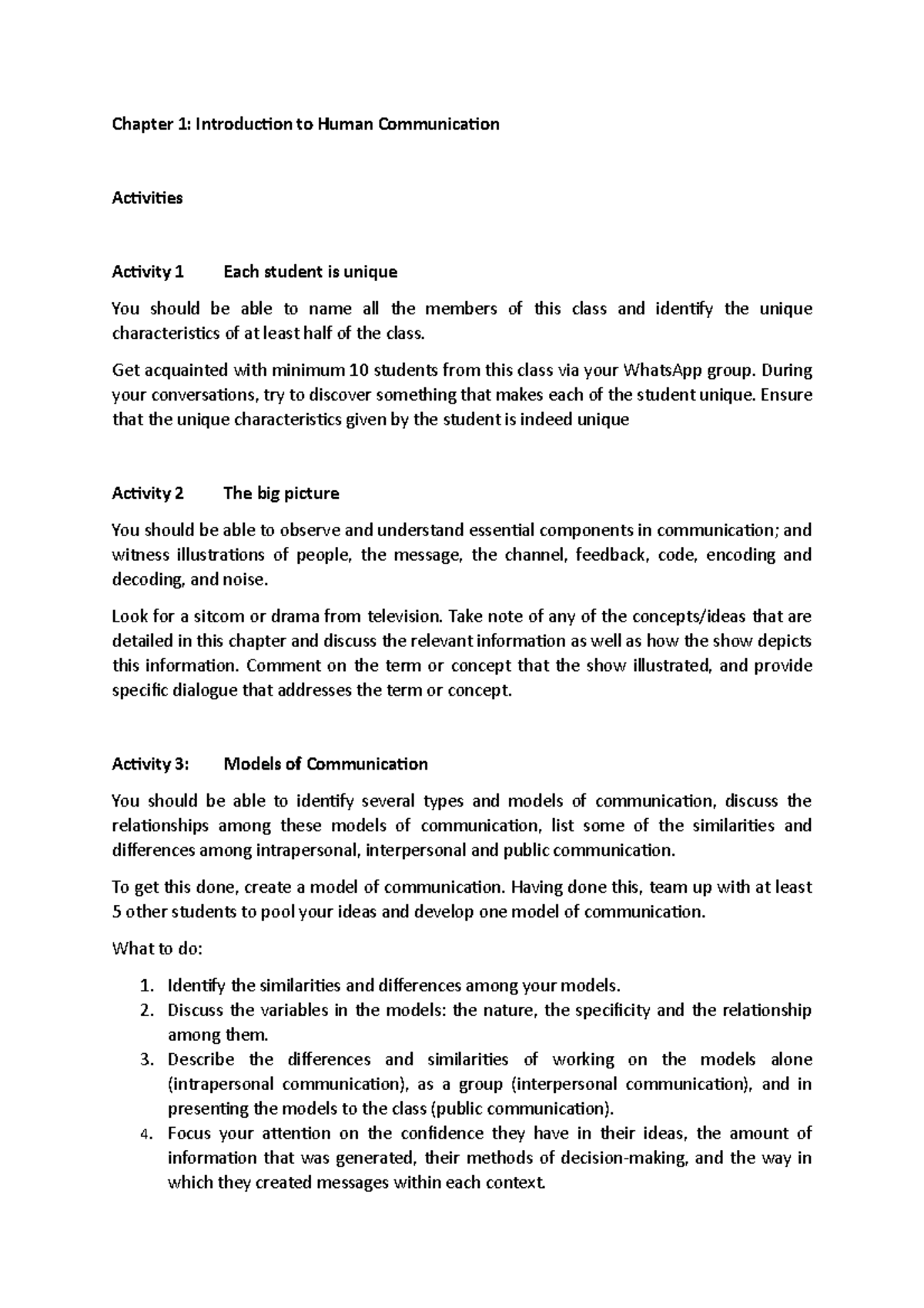 Chapter 1 Activities - Notes - Chapter 1: Introduction to Human ...