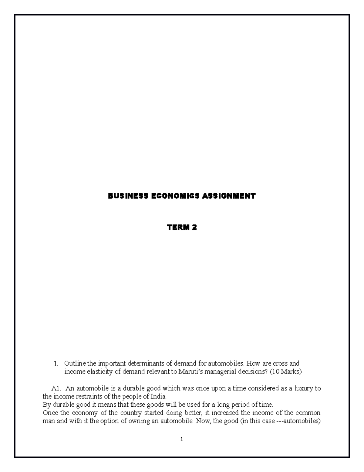 BE Assignment - Business economics assignmnet for term 2 epgdm course ...