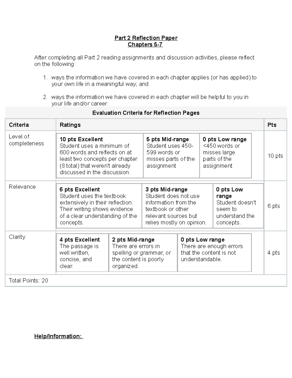 Part 2 Paper Topic and Rubric - Part 2 Reflection Paper Chapters 5 ...