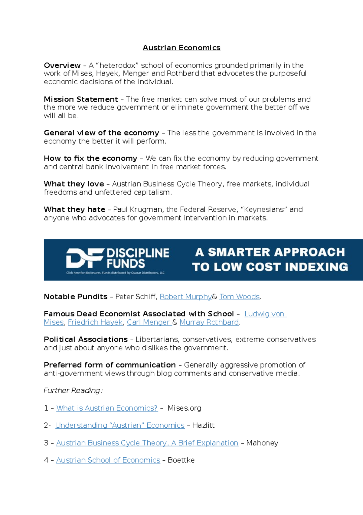 Austrian Economics - Austrian Economics Overview work of Mises, Hayek ...