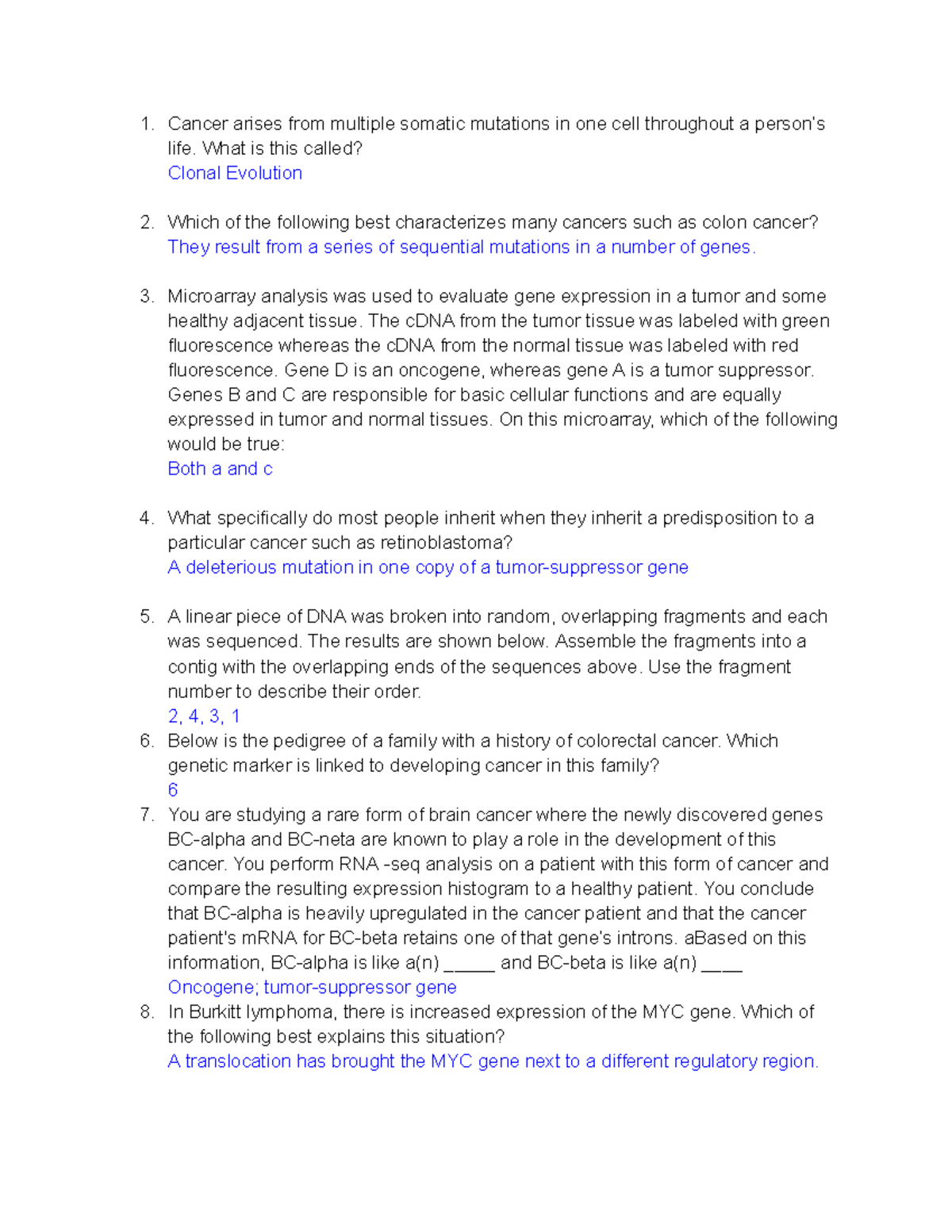 Copy of MCB ch 20 & genomics pt 2 quiz - Cancer arises from multiple ...