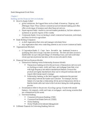 Bank Management Book Notes 4-7 - Chapter 4 Managing Noninterest Income ...