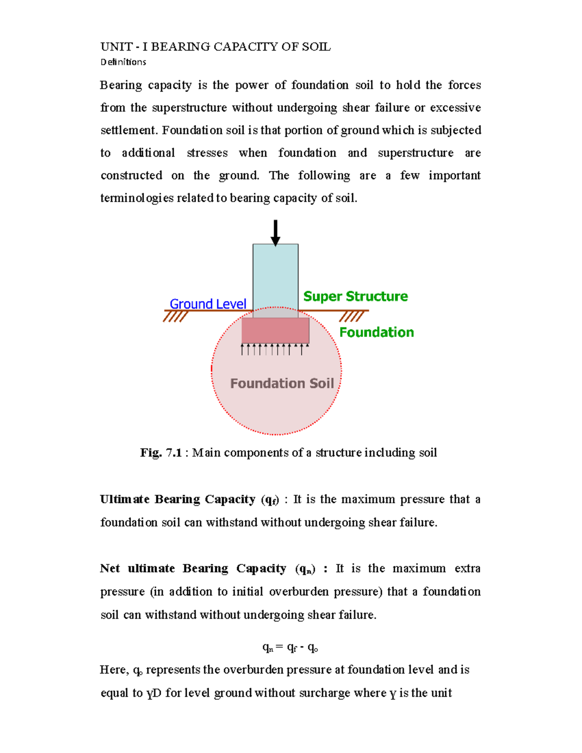 Advanced Foundation Engineering chapter (12) - UNIT - I BEARING ...