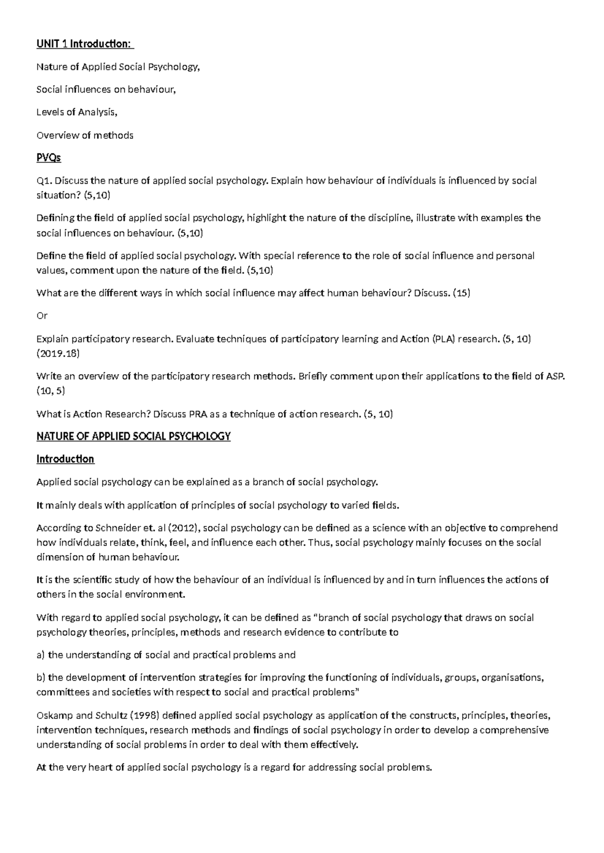 UNIT 1 ASP - applied social psychology - UNIT 1 Introduction: Nature of ...