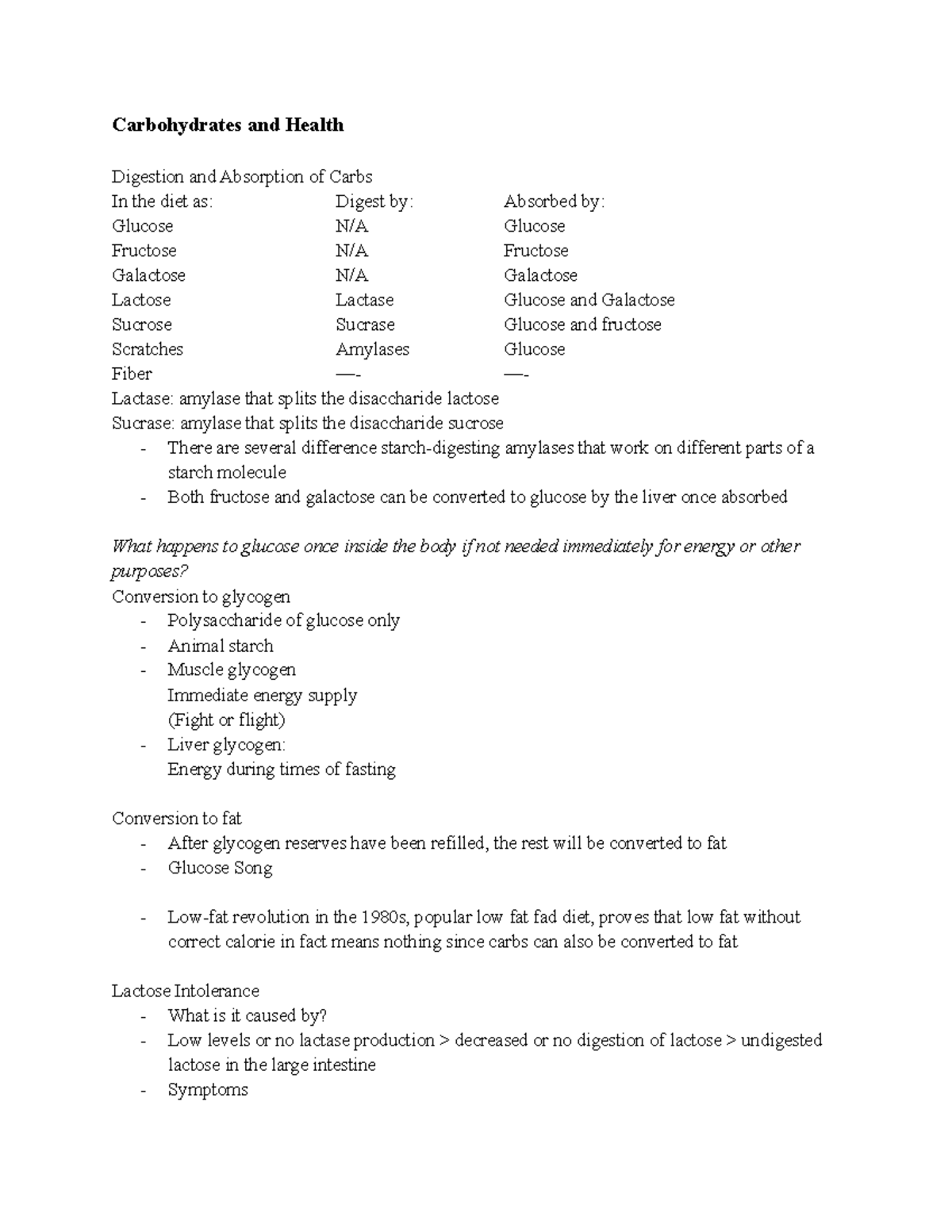 NTR 301 Carbohydrates and Health - Carbohydrates and Health Digestion ...