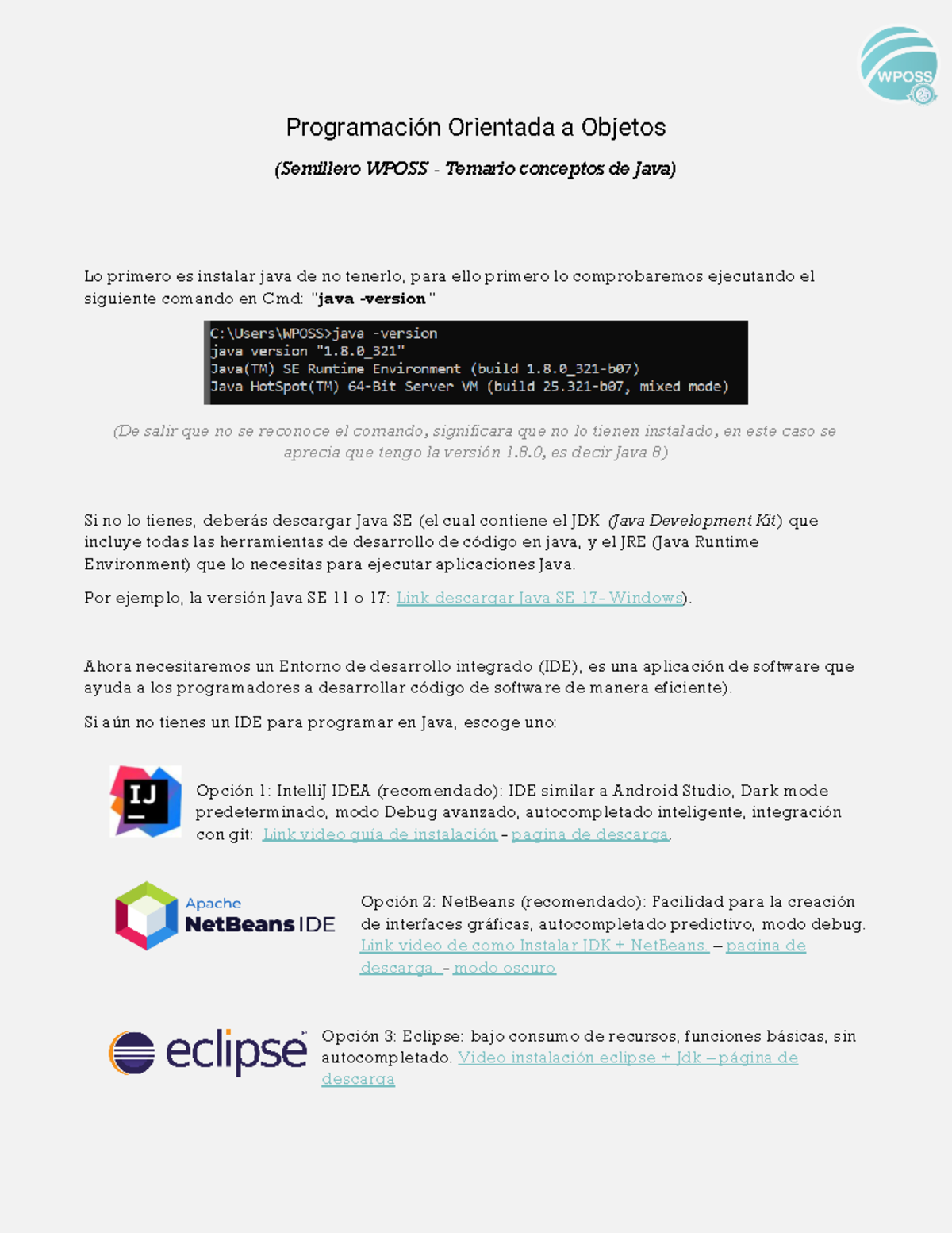 Seemillero Wposs - Conceptos de Java v2 - Programación Orientada a Objetos (Semillero WPOSS ...