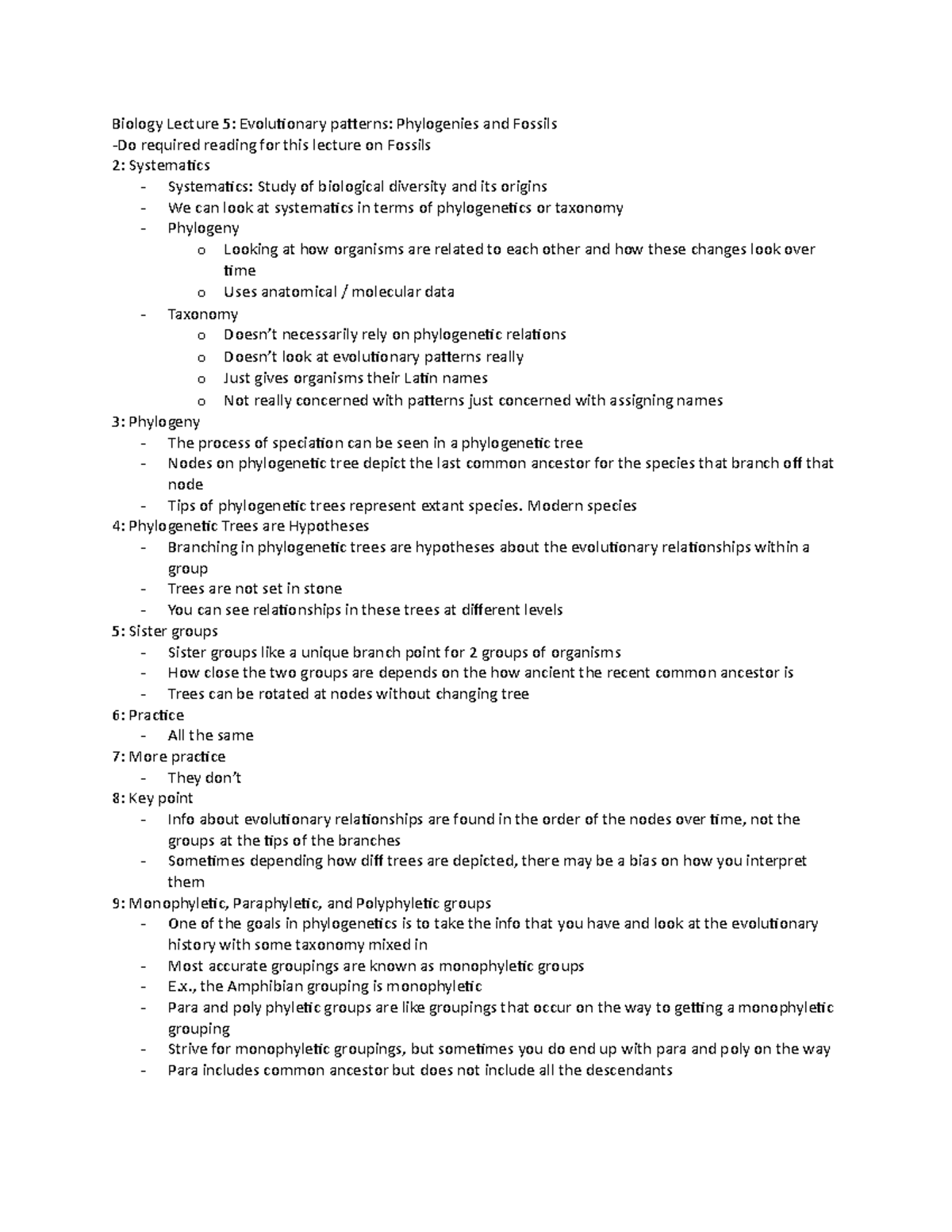 Bio II Lecture 5 - Phylogeny - Biology Lecture 5: Evolutionary patterns ...