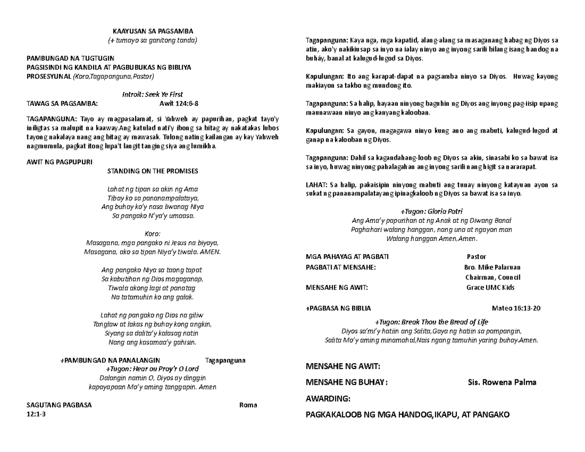 Kaayusan SA Pagsamba - none - KAAYUSAN SA PAGSAMBA (+ tumayo sa ...