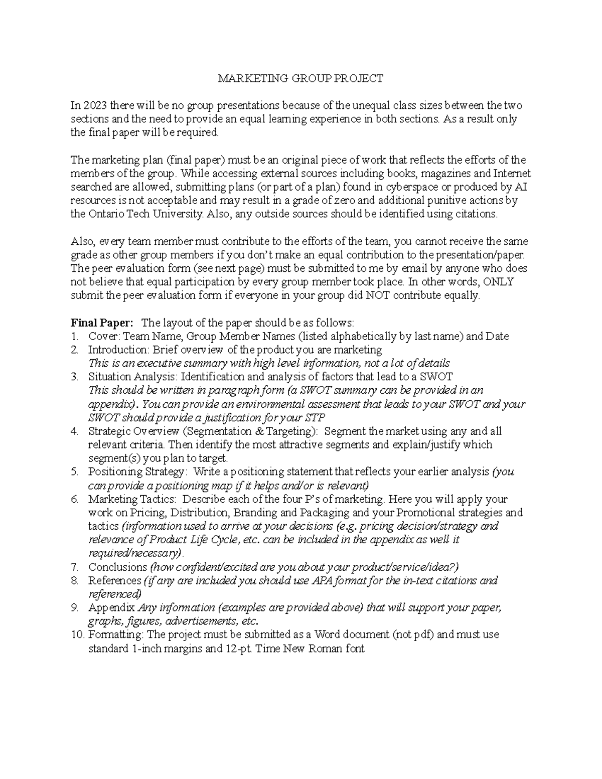 Group Project Presentation Instructions - MARKETING GROUP PROJECT In ...