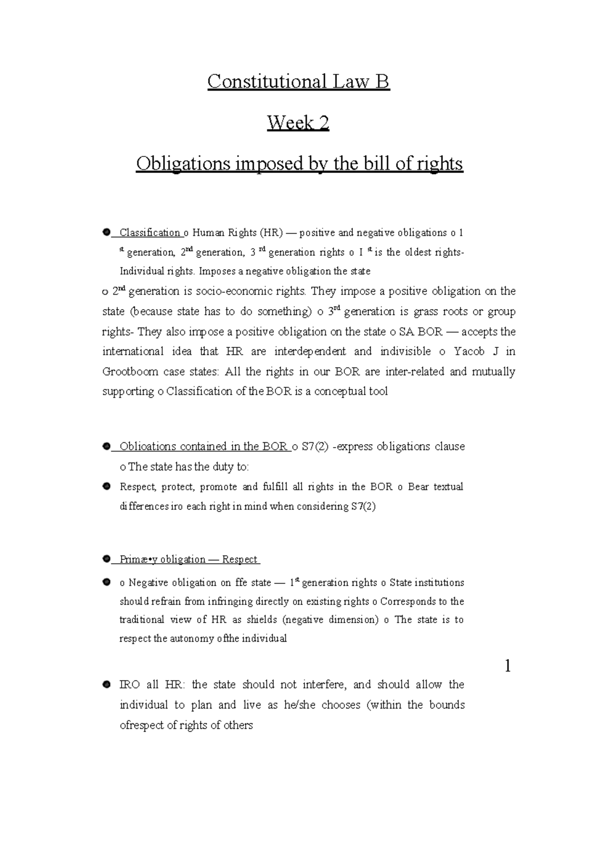 Const Law B - week 1-6 new - Constitutional Law B Week 2 Obligations ...