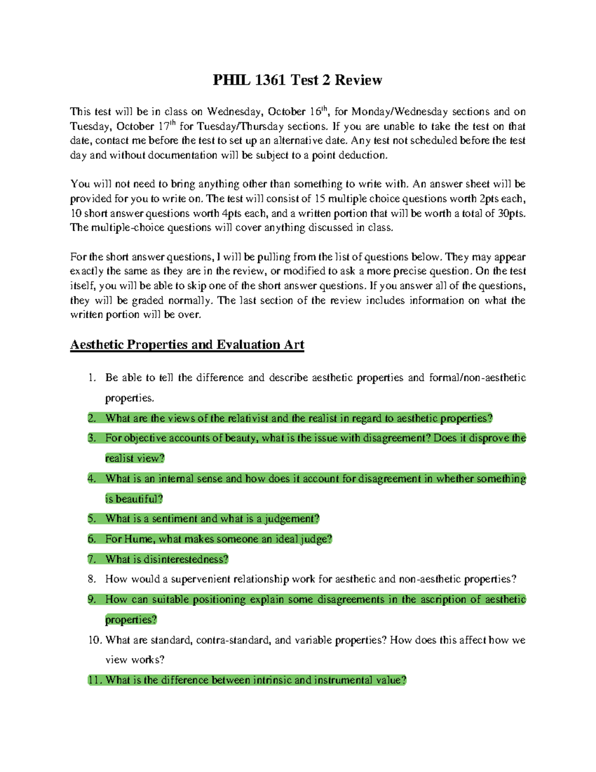 PHIL 1361 Test 2 Review f23 - PHIL 1361 Test 2 Review This test will be ...