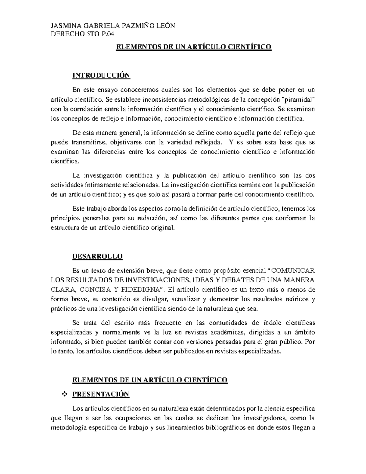 Elementos de un Artículo Científico - DERECHO 5TO P. ELEMENTOS DE UN ...