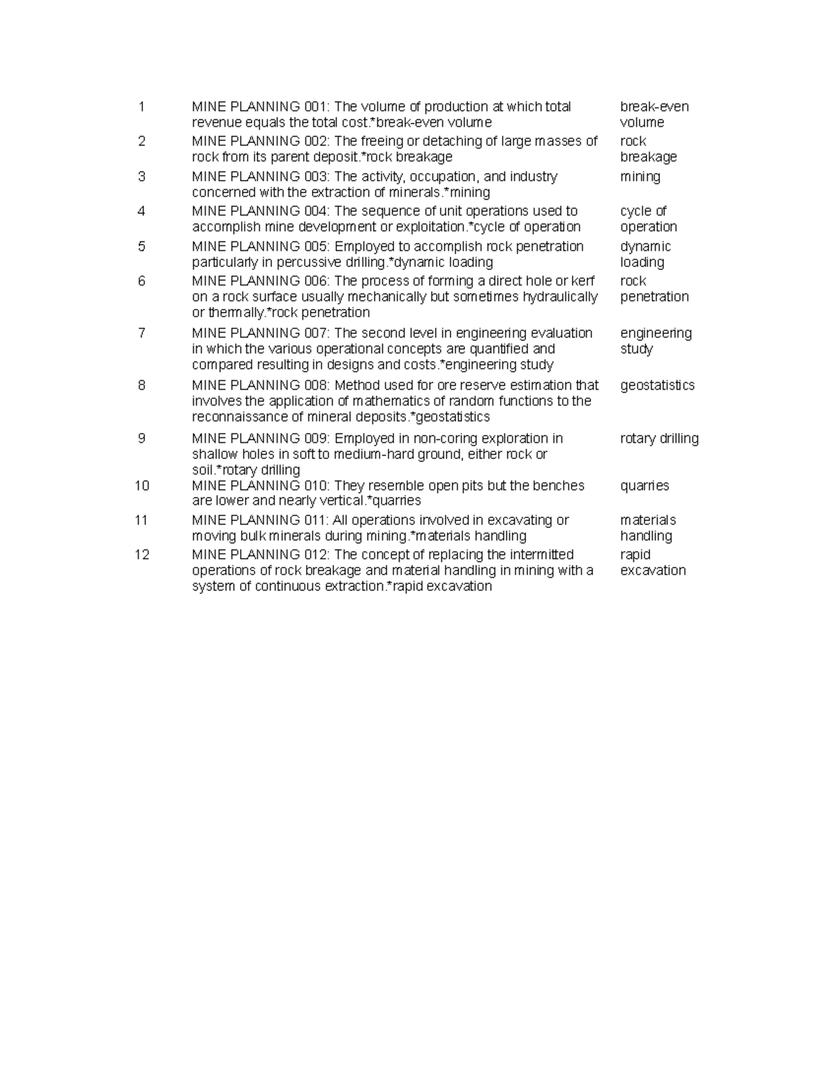 Four - BSEM review materials - 1 MINE PLANNING 001: The volume of ...