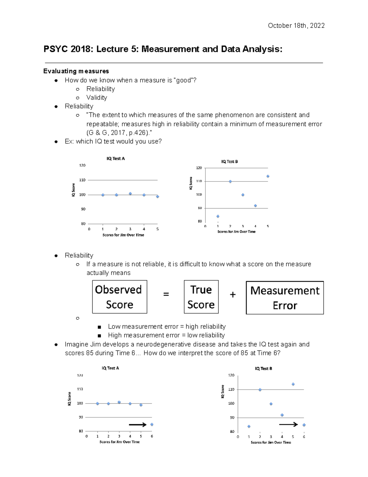 Psyc 2018 Lecture 5 Oct 18th Psyc 2018 Lecture 5 Measurement And Data Analysis Evaluating