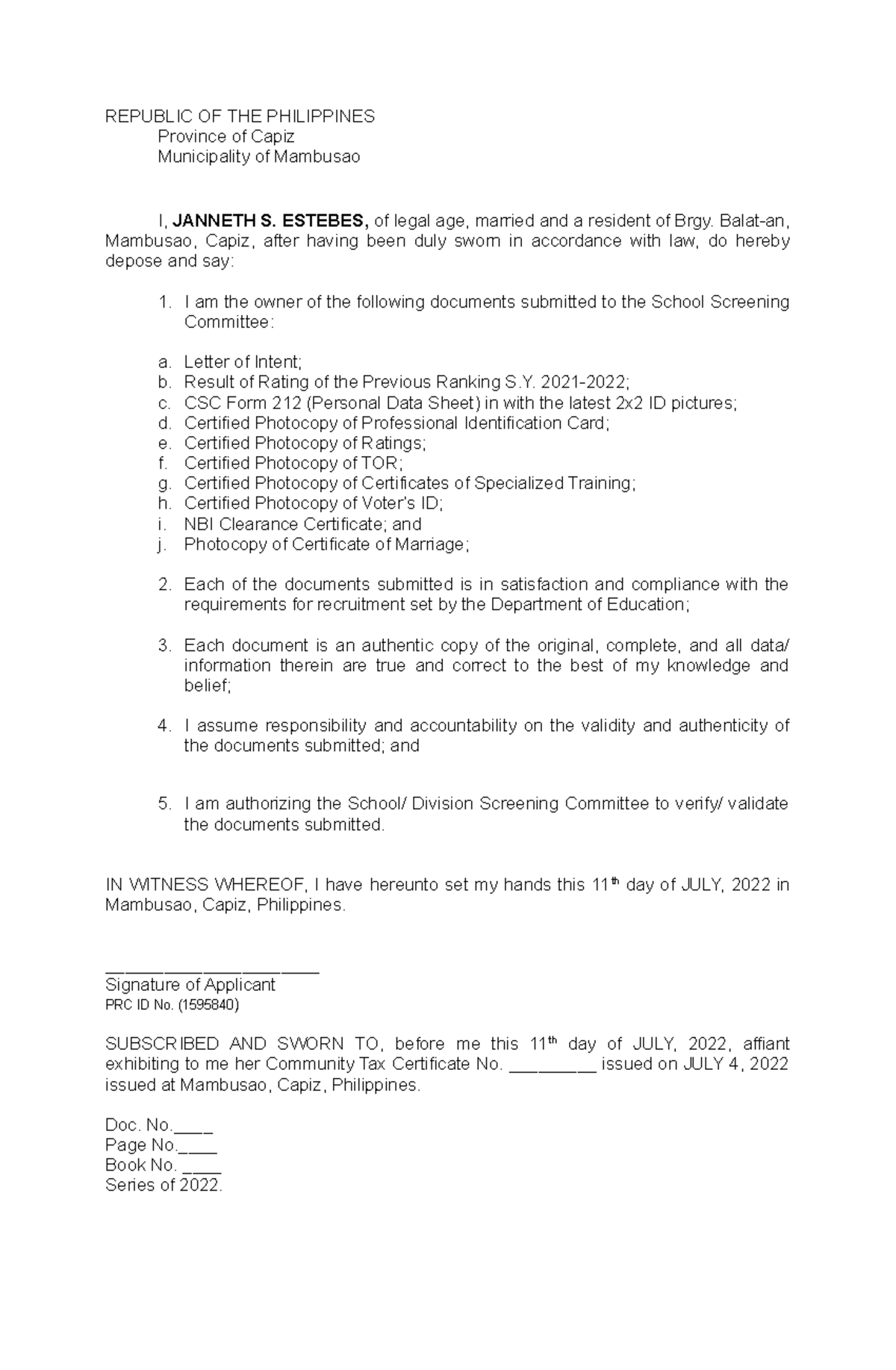 Omnibus-2022 - Sample Omnibus for Ranking - REPUBLIC OF THE PHILIPPINES ...