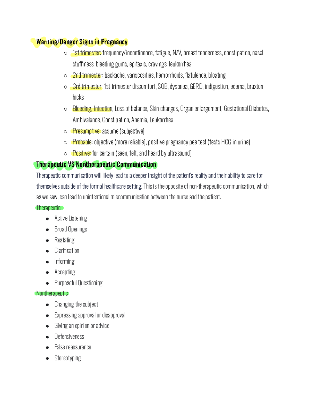 Quiz 1 study guide - Warning/Danger Signs in Pregnancy 1st trimester ...