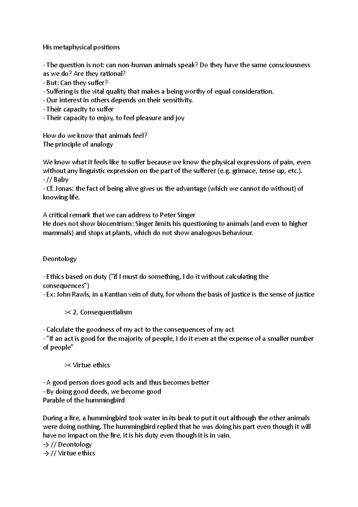 His metaphysical positions - Our interest in others depends on their ...