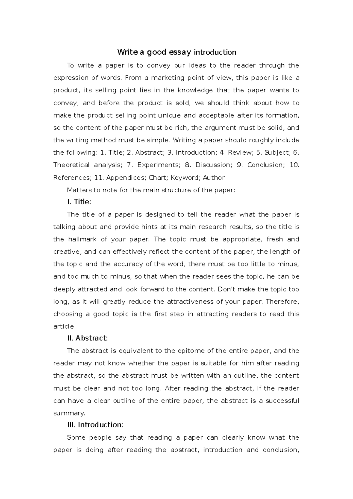 Write a good essay introduction - From a marketing point of view, this ...