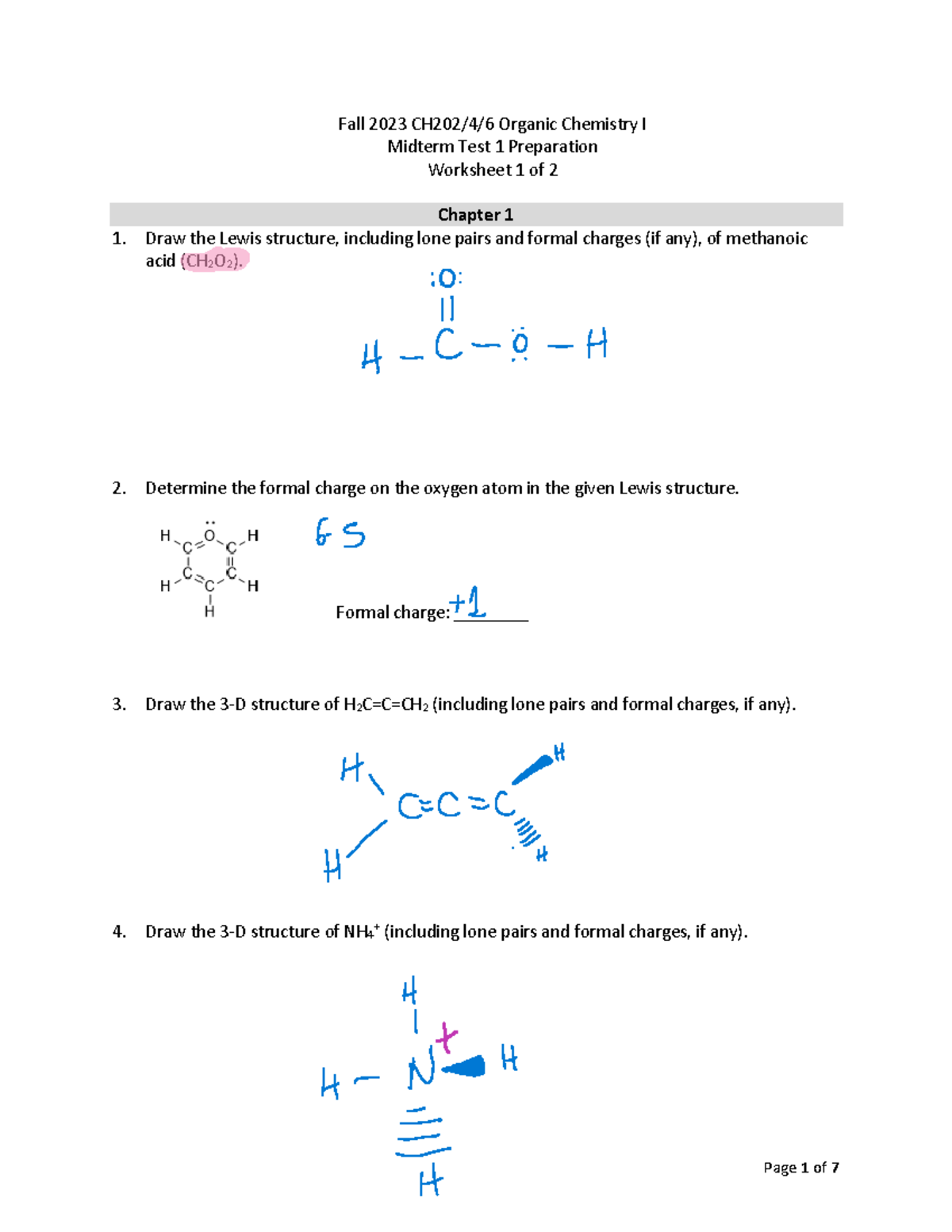 2023 F - CH202-4-6 - M1 Worksheet 1 2 - Fall 2023 CH202/4/6 Organic ...