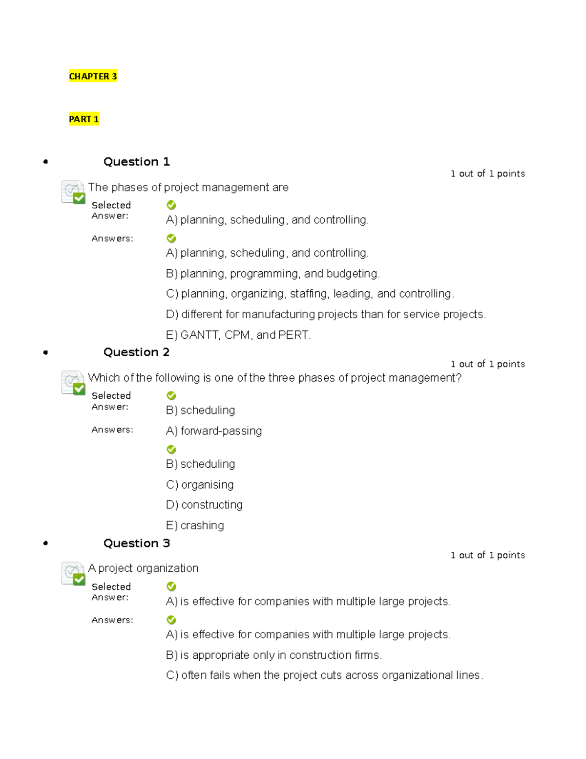 SA - CH3 - Practice Qs - CHAPTER 3 PART 1 Question 1 1 out of 1 points ...