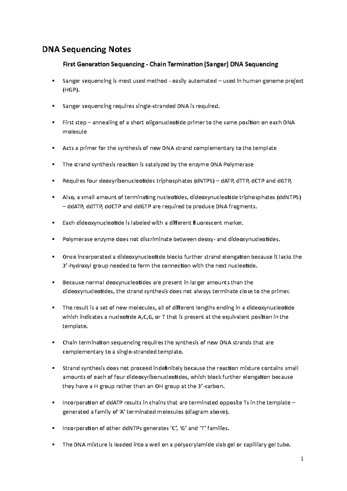 DNA Sequencing Notes - Summary Modern Biotechnologies - DNA Sequencing ...