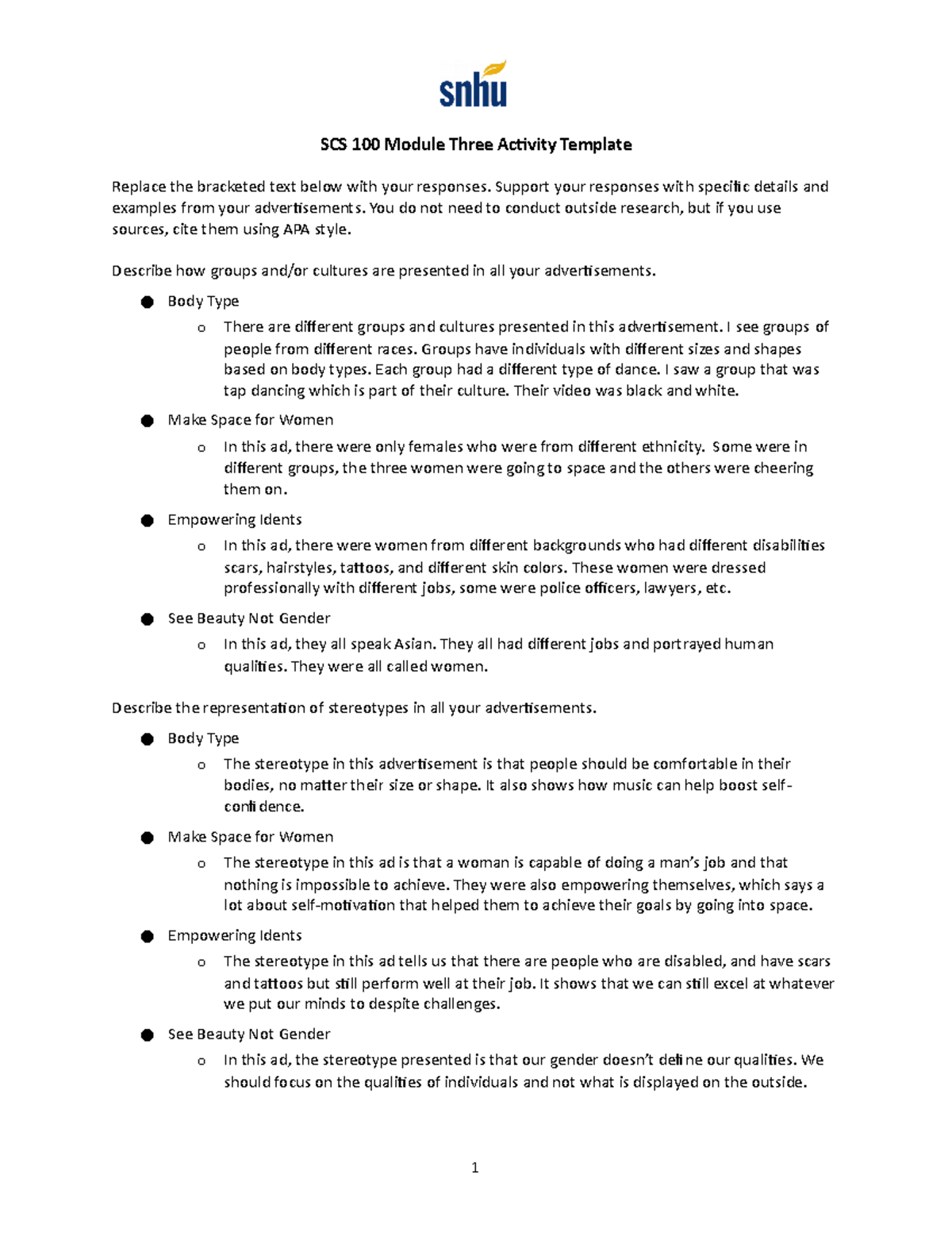 SCS 100 Module Three Activity Template (1) - PSY-222 - SNHU - Studocu