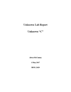 (Sample) Unknown Lab Report - Unknown Lab Report Unknown Introduction ...