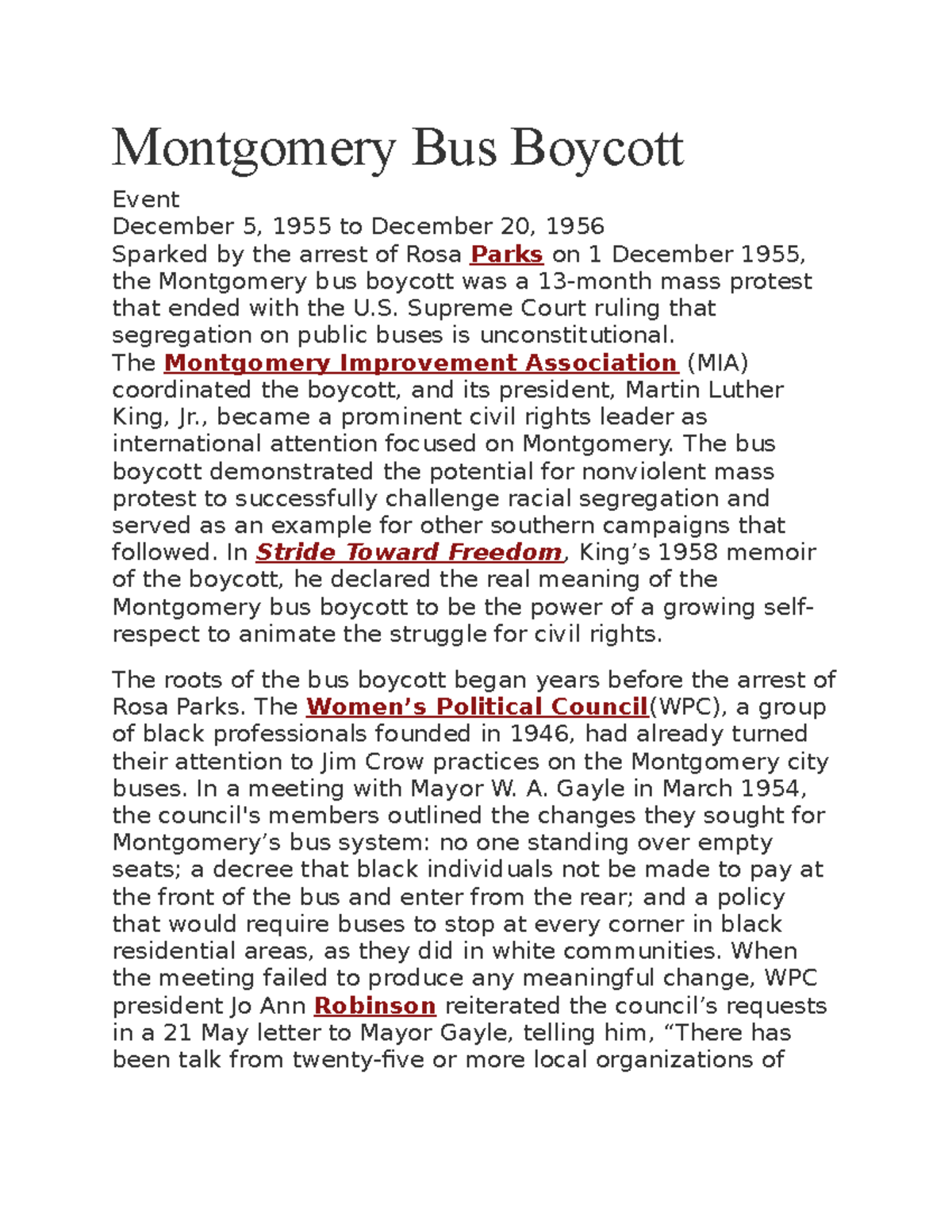 Montgomery bus boycott - Supreme Court ruling that segregation on ...