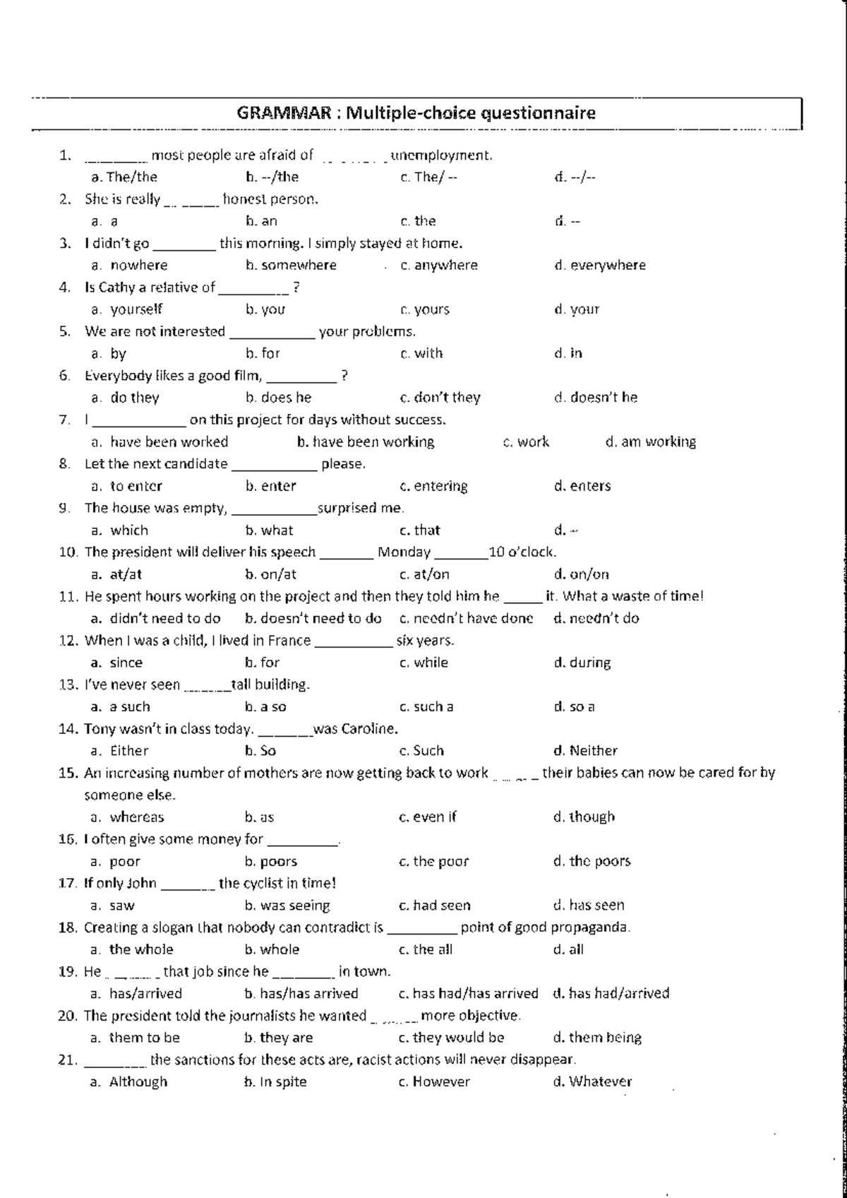 Mock Exam - Q - ffsf - GRAMMAR : questionnaire 1. most people are ...