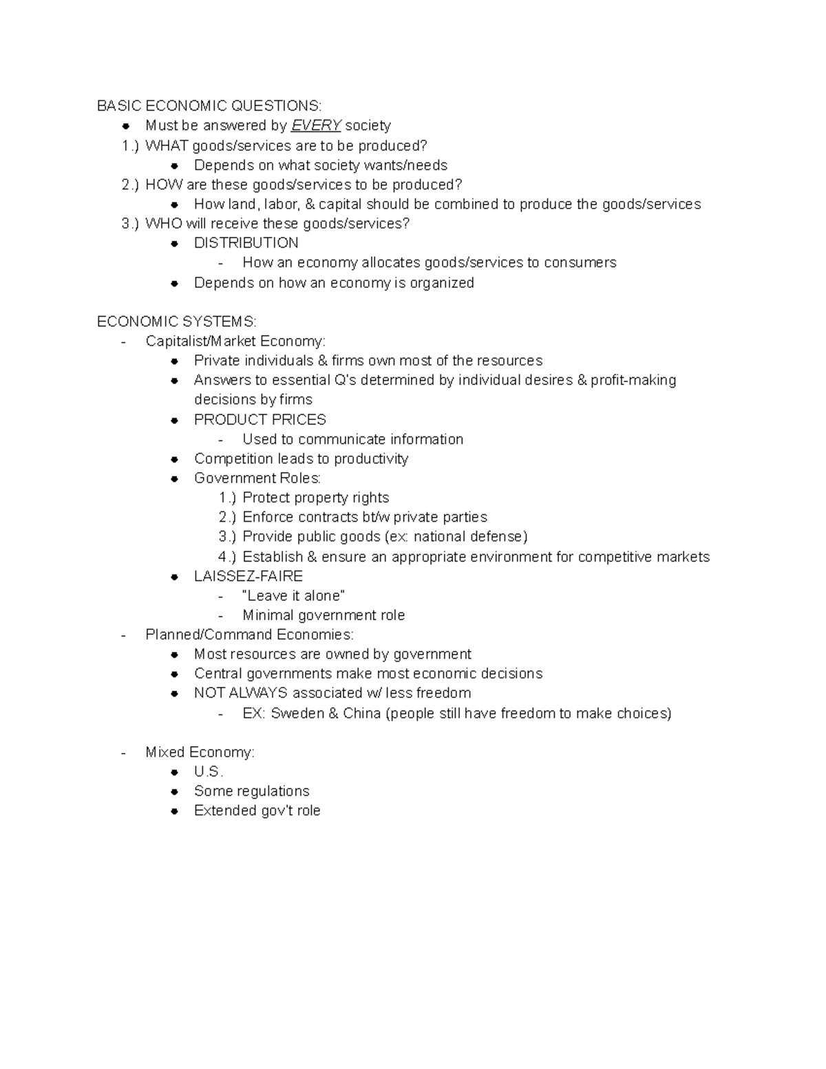 ECON CH2 Study Guide - BASIC ECONOMIC QUESTIONS: Must be answered by ...