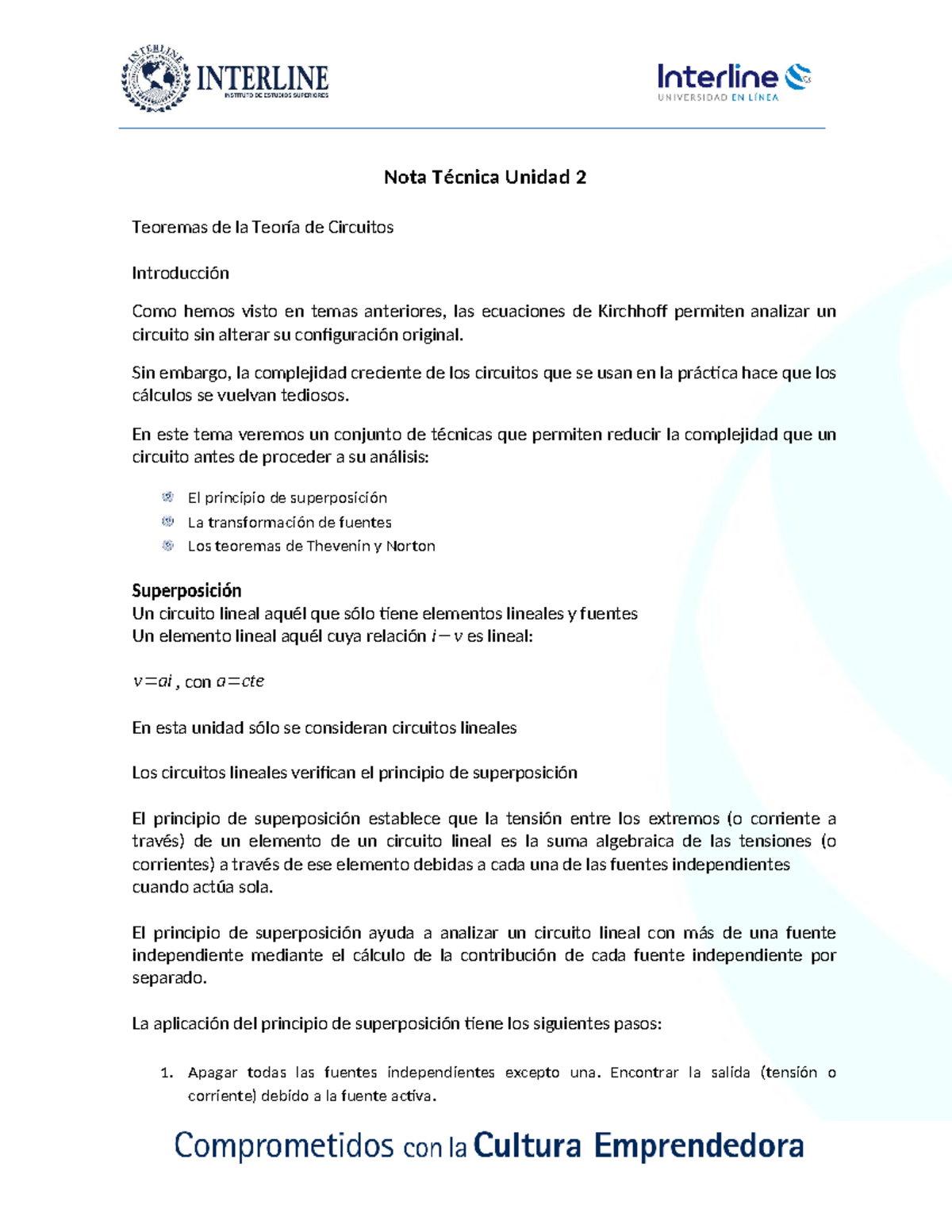002 Nota Técnica Unidad 2 - Nota Técnica Unidad 2 Teoremas de la Teoría ...
