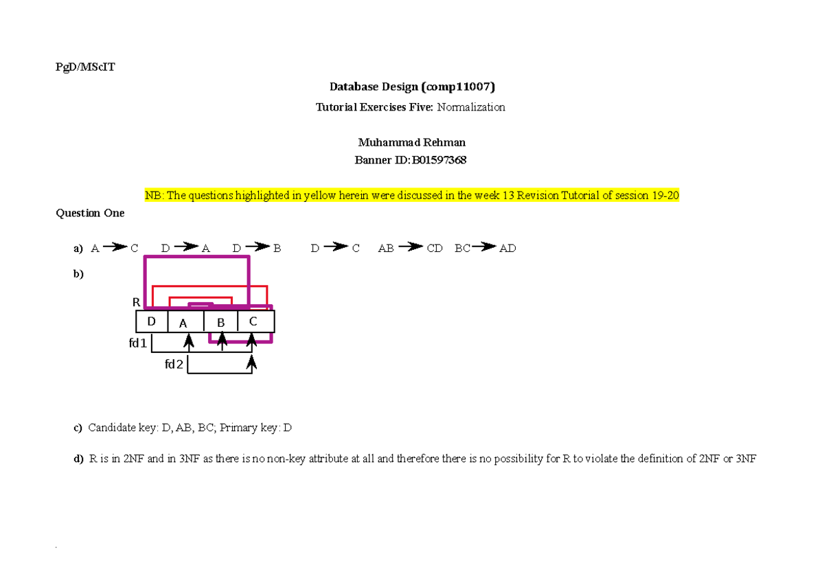 JF Tutorial 5 Normalisation-Muhammad Rehman ID-B01597368 - PgD/MScIT ...
