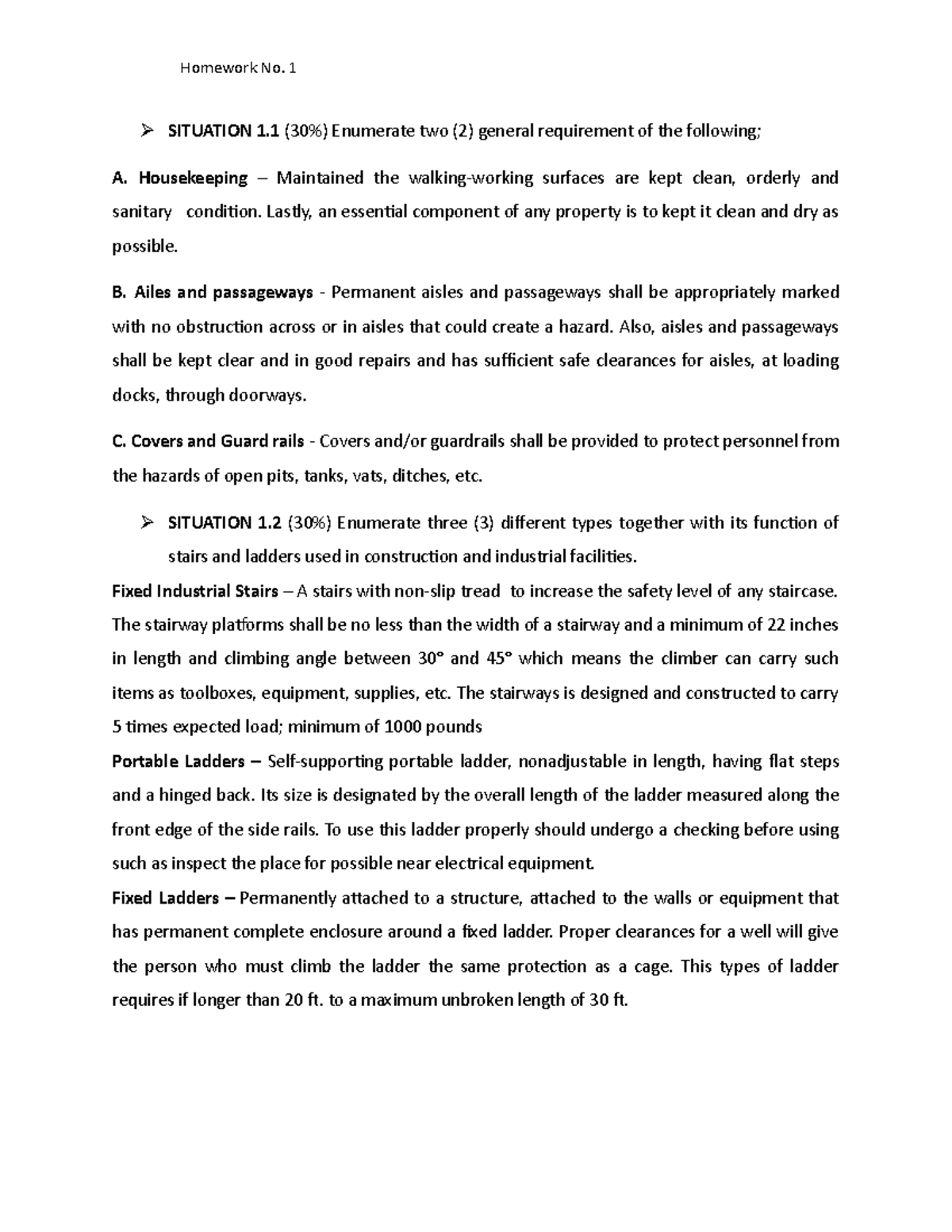 Homework #1 - safety general requirement - Homework No. 1 SITUATION 1 ...