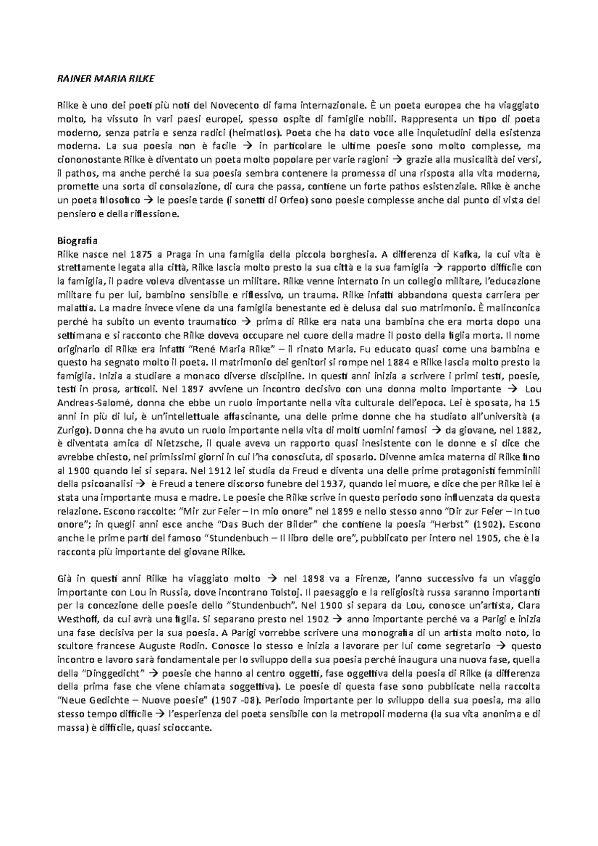 Rainer Maria Rilke - Appunti lezione Letteratura tedesca 1 - UNIVR ...