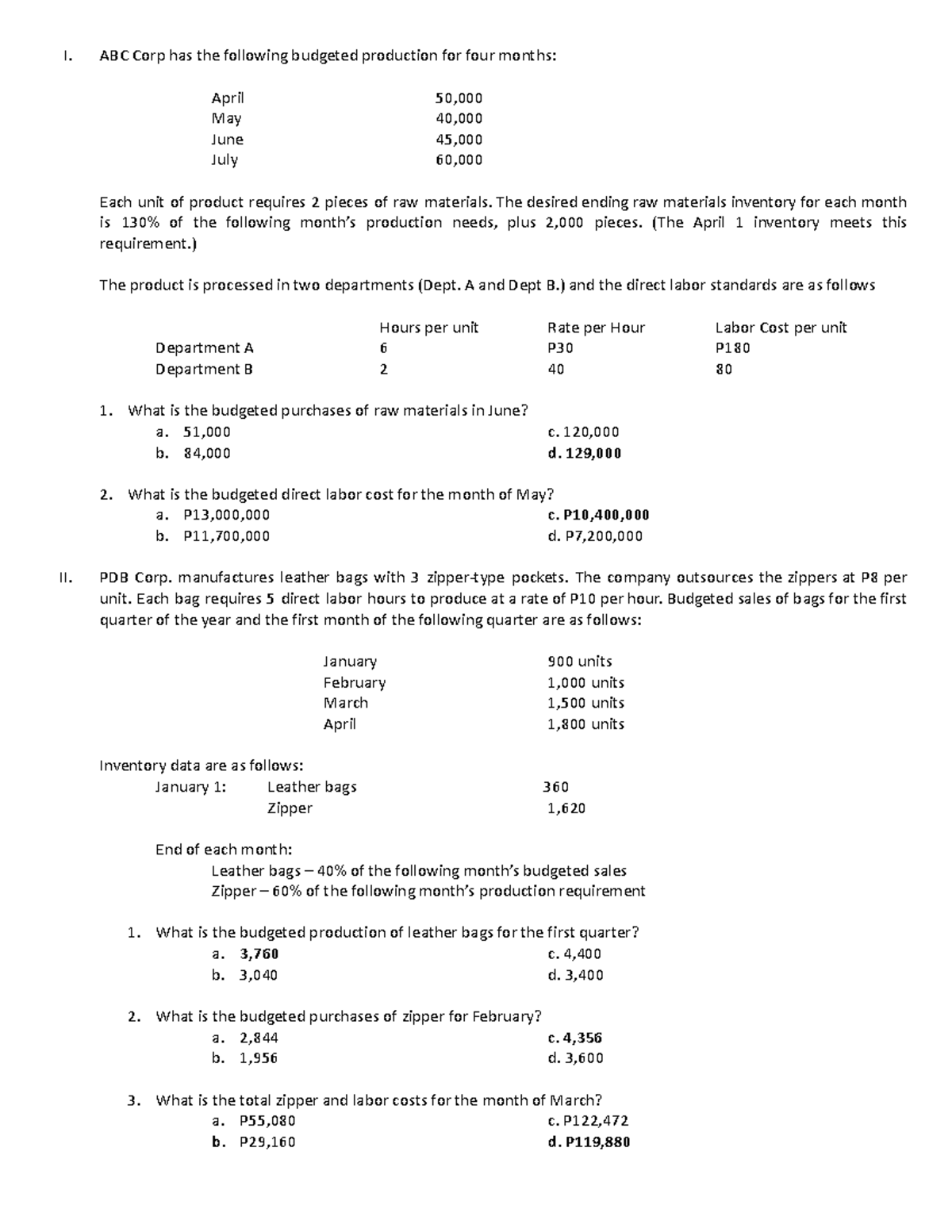 (3.4) AFN-Master-Budget - I. ABC Corp has the following budgeted ...
