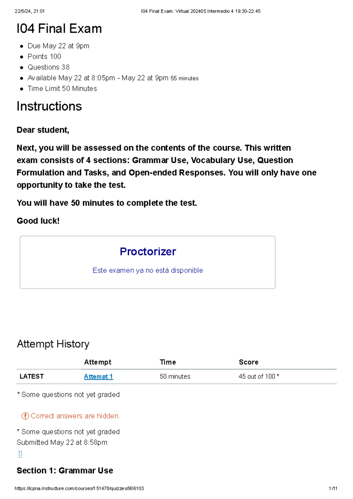 I04 Final Exam Virtual 202405 Intermedio 4 19 30-22 45 - I04 Final Exam ...