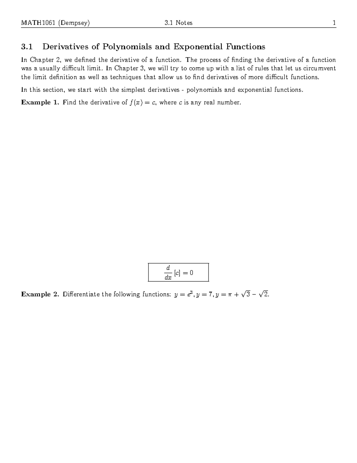 3 - Note - 3 Derivatives of Polynomials and Exponential Functions In ...