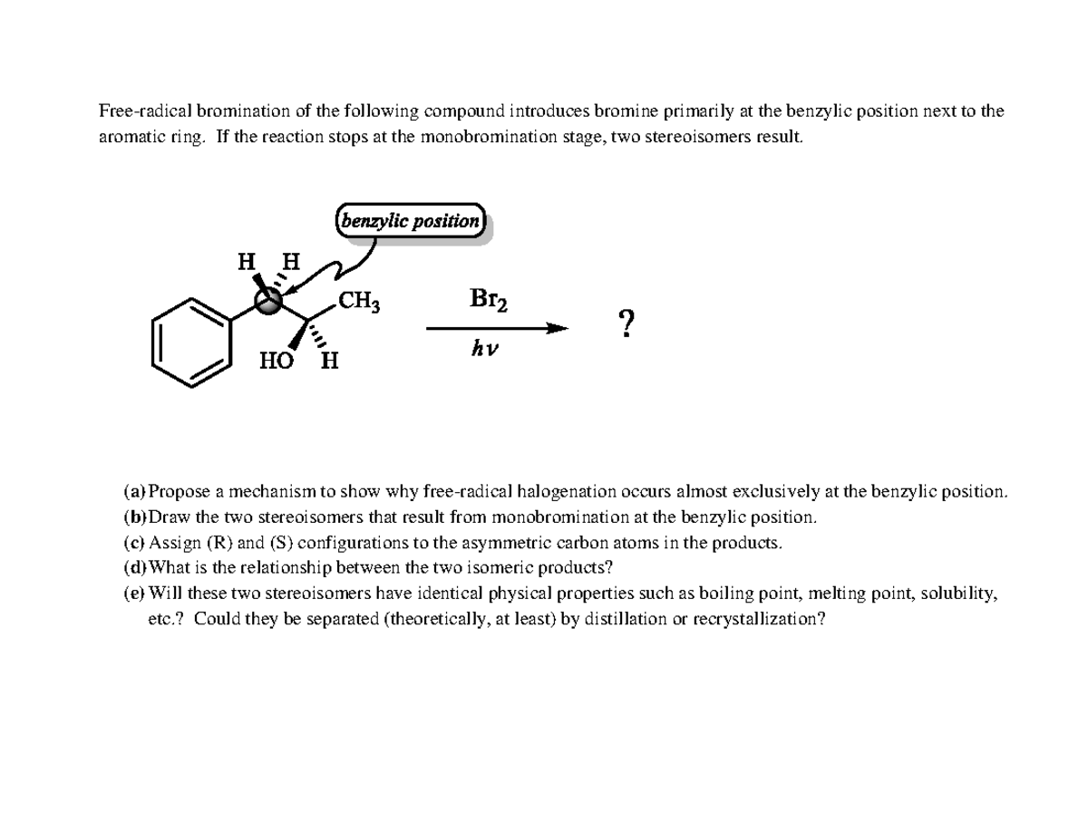 Recitation To Do Problem - Free-radical bromination of the following ...
