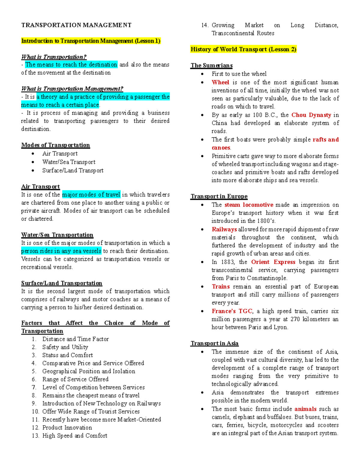 TME 409 - Transportation Management - TRANSPORTATION MANAGEMENT ...